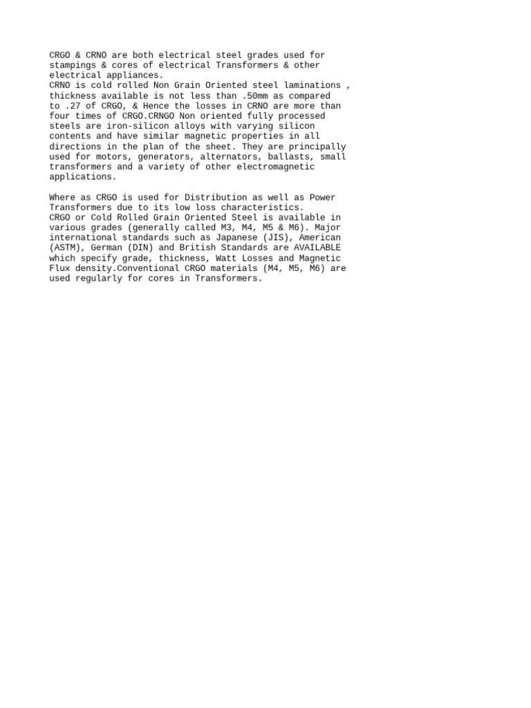 CRGO vs CRNO: Electrical Steel Grades | PDF | Computers | Technology ...