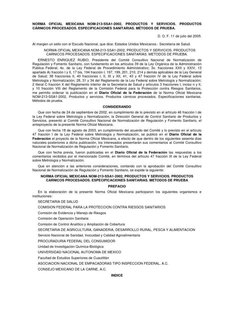 Nom 213 Ssa1 2002 | PDF | Carne | Alimentos