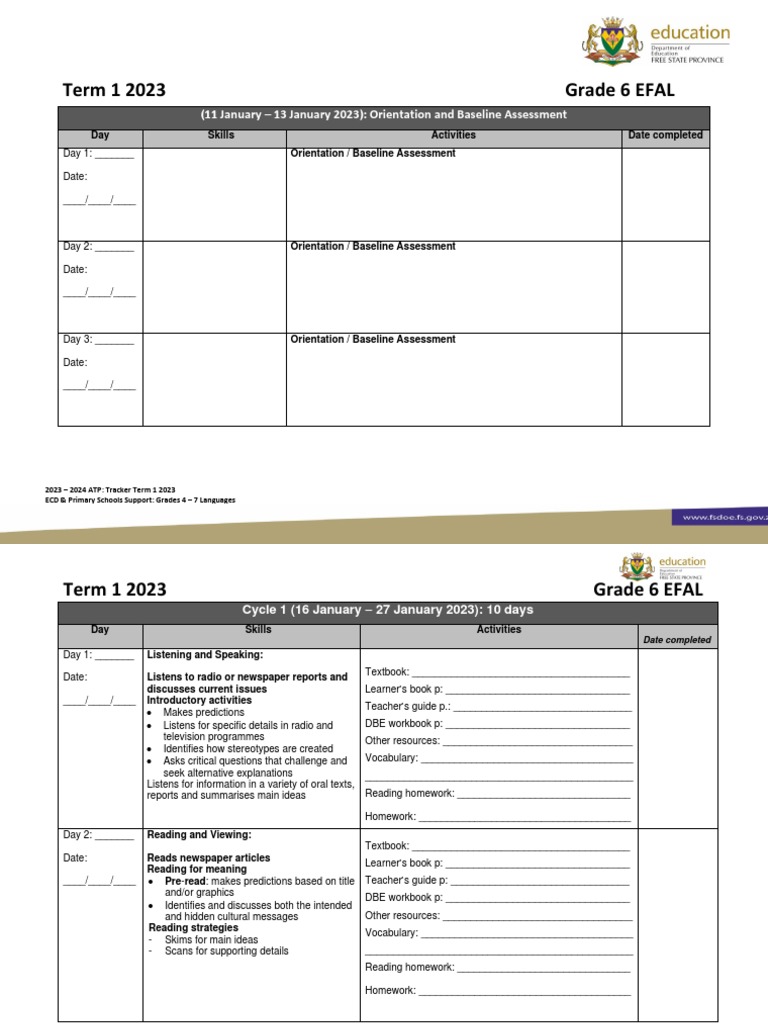 6.1 GR 6 EFAL - 2023 - 2024 ATP - Tracker Term 1 2023 | PDF | Reading ...
