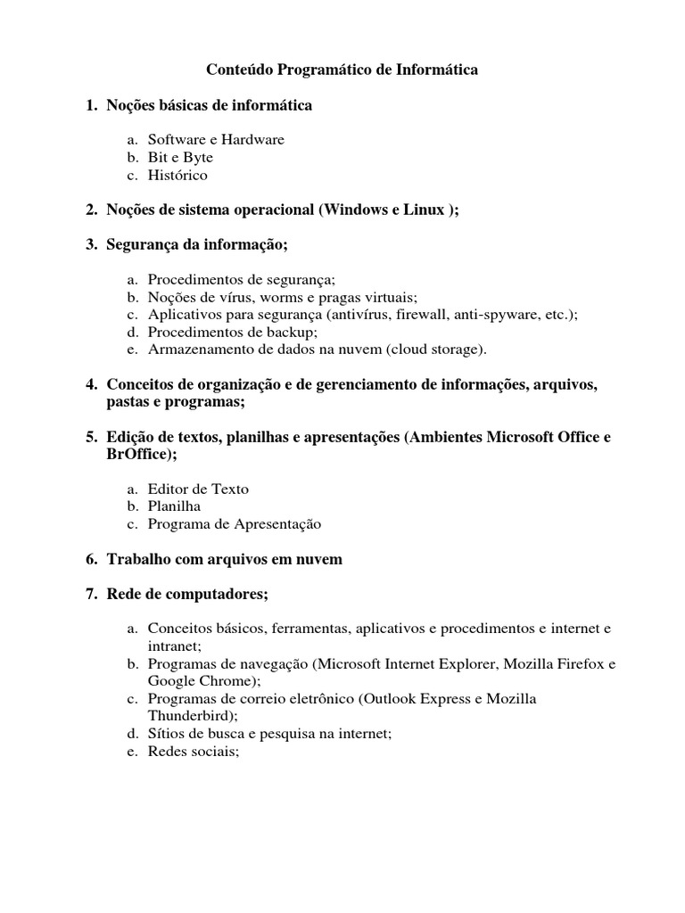 Conteúdo Programático de Informática | PDF