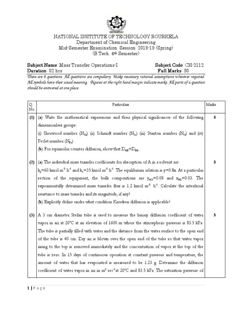 2018 Mid Sem | PDF | Diffusion | Chemistry