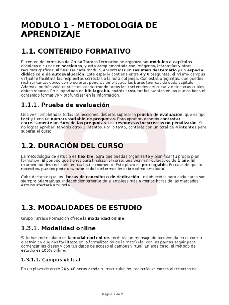 Modulo 1 Metodologia de Aprendizaje | PDF | Evaluación | Internet