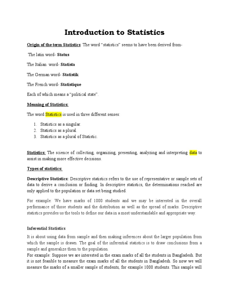 1-Introduction-to-Statistics | PDF | Statistics | Statistical Inference