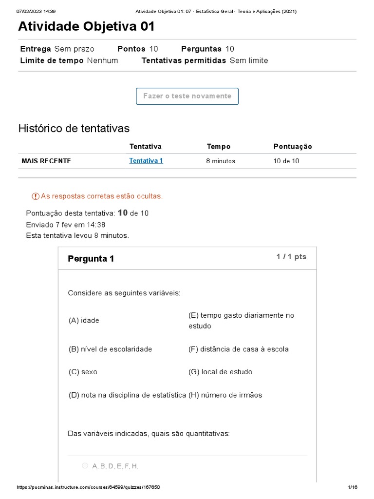 Atividade Objetiva 01 - 07 - Estatística Geral - Teoria e Aplicações ... Atividade Objetiva 01 - 07 - Estatística Geral - Teoria e Aplicações ...