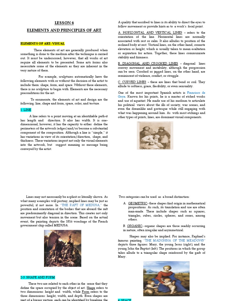 LESSON 6 ELEMENTS AND PRINCIPLES OF ART Handout | PDF | Composition (Visual Arts) | Color