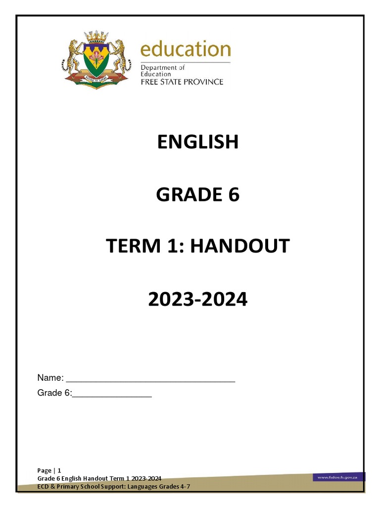 6.1 Grade 6 Language Handout Term 1 2023-2024 | PDF | English Language ...