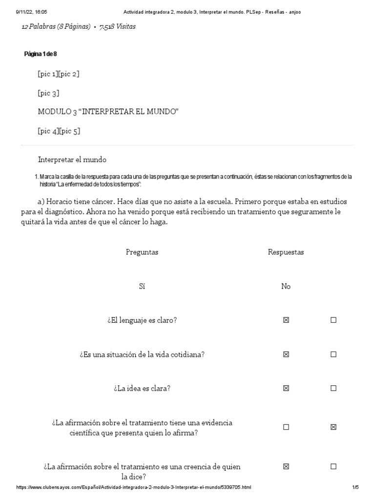 Actividad Integradora 2, Modulo 3, Interpretar El Mundo. PLSep - Reseñas - Anjoo | PDF | Cáncer