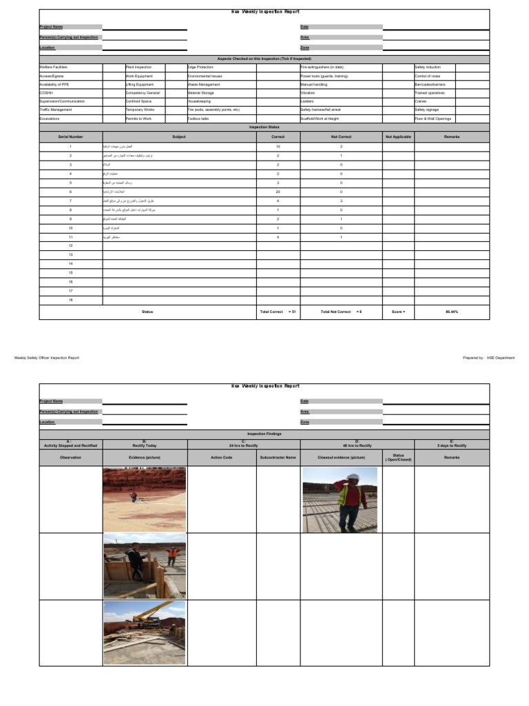 Weekly Inspection Report - xlsx5-3 | PDF | Occupational Safety And ...