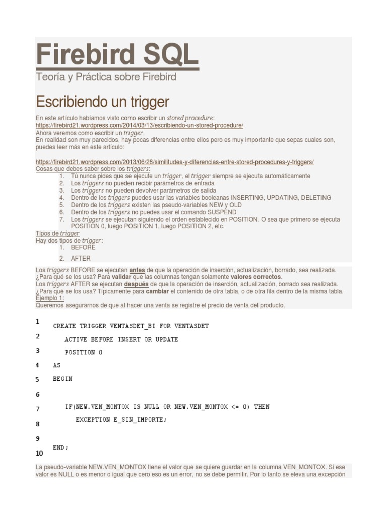 Creación y Uso de Triggers en Firebird | PDF | Datos | Informática