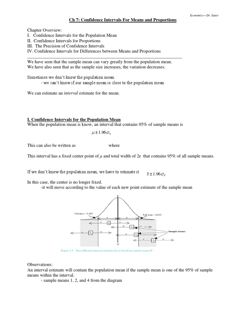 S07 Handout Confidence Intervals For Means And Proportions Pdf