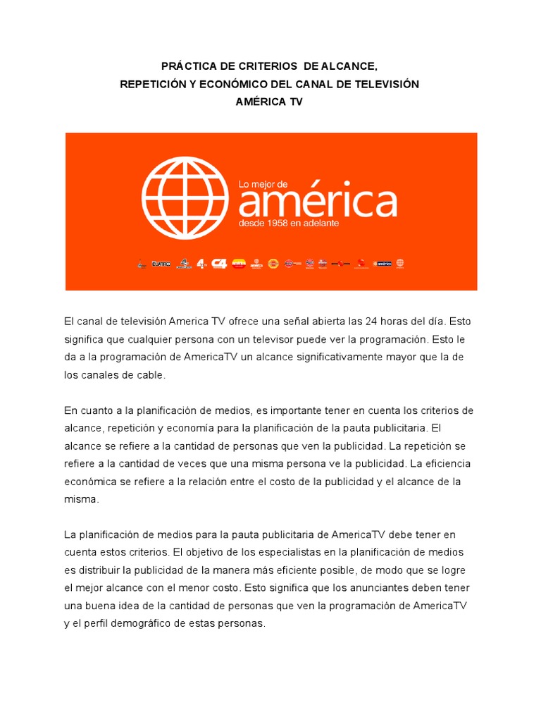 PRÁCTICA DE CRITERIOS DE ALCANCE, | PDF | Publicidad | Televisión