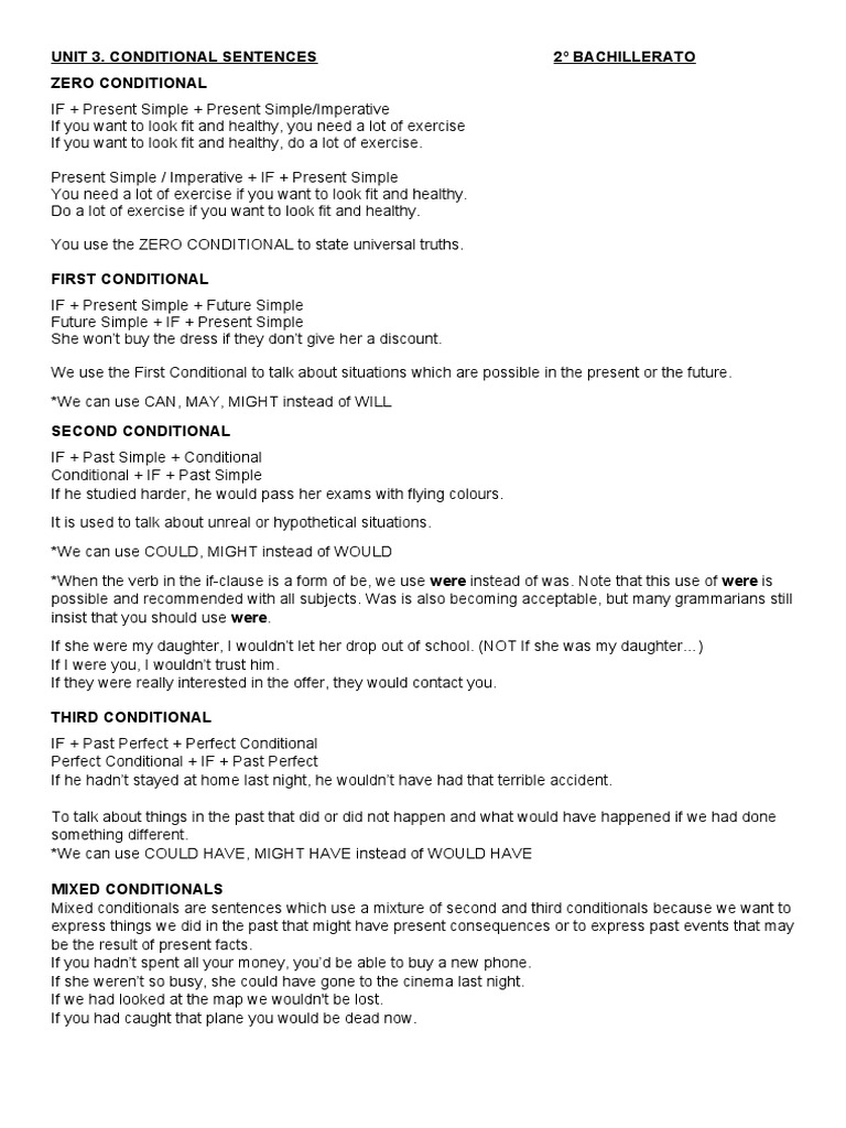 Unit 3. Conditionals - Grammar Explanation and Exercises | PDF