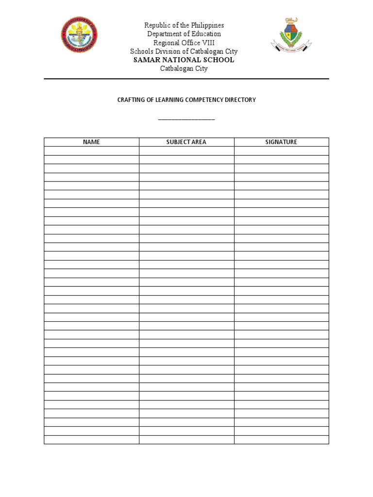 Crafting Of Learning Competency Directory Attendance Pdf
