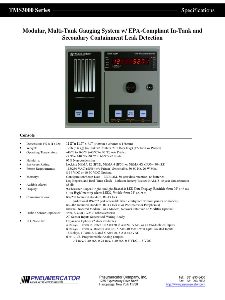 Catalog Pneumercator tms3000 Spec Sheet | PDF | Equipment | Computer ...