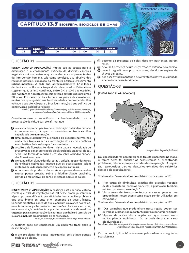 13 7 Biosfera Biociclos e Biomas Exerci Cio Enem PDF | PDF | Florestas ...