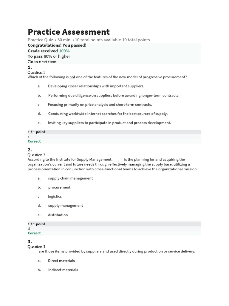 Practice Assessment Procurement Basics | PDF | Supply Chain | Procurement
