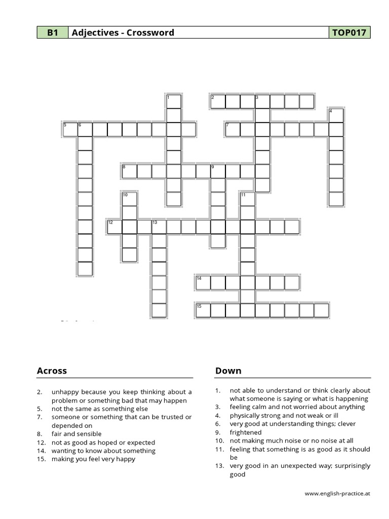 Adjectives Crossword Puzzle Guide | PDF