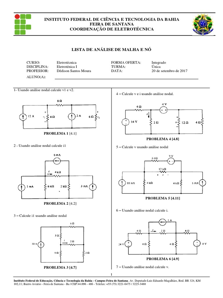 Lista de Analise de Malha e Nó | PDF