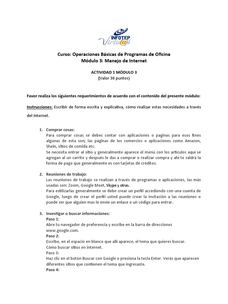 Manejo de Internet Act. 1 Modulo 3 | PDF | Internet | Servicio de redes sociales