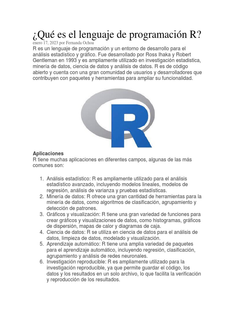R: Herramienta Clave en Análisis de Datos | PDF | R (lenguaje de ...
