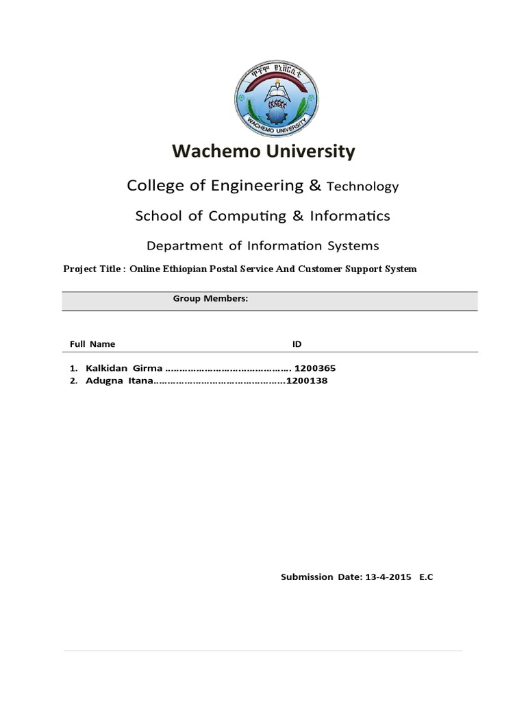 Kalkidan and Adugna Final. | Download Free PDF | Feasibility Study | Databases