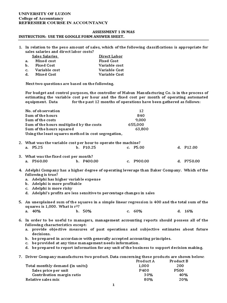 Mas Assessment | PDF | Cost | Cost Of Goods Sold