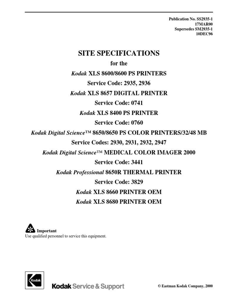 8400, 8600, 8650 Site Specifications | PDF | Printer (Computing) | Equipment