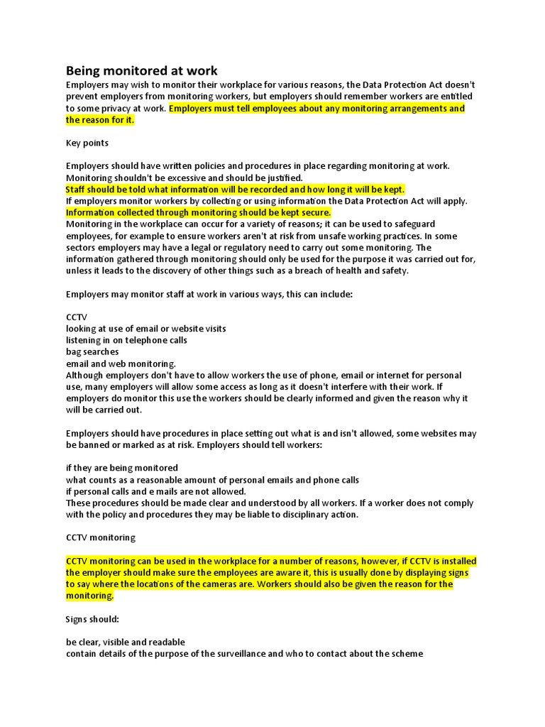 ACAS Being Monitored at Work | PDF | Surveillance | Employment