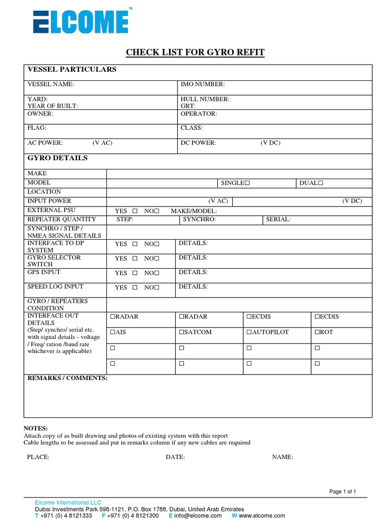 Refit Checklist - Gyro | PDF