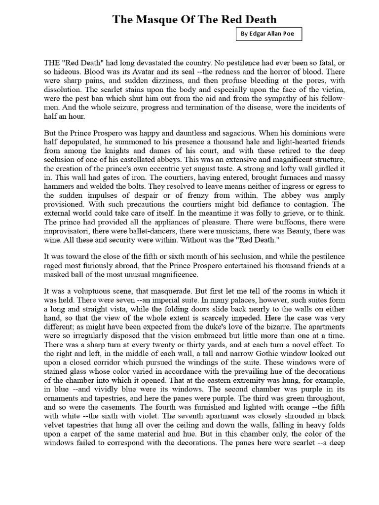 Edgar Allan Poe's "The Masque of the Red Death | PDF