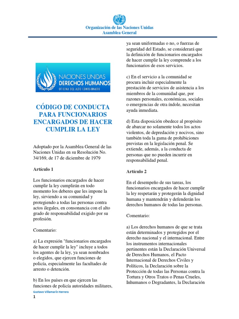 Código de Conducta para Funcionarios Encargados de Hacer Cumplir La Ley ...