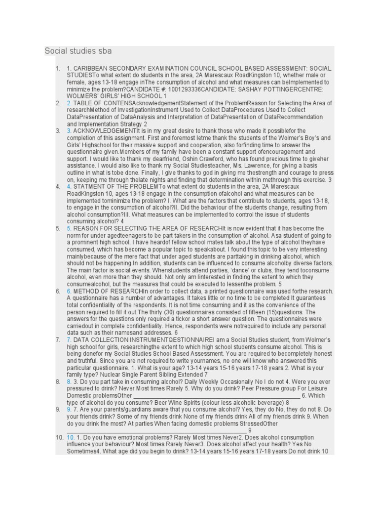 Social Studies Sba Alcohol | PDF | Alcoholic Beverages | Alcoholism