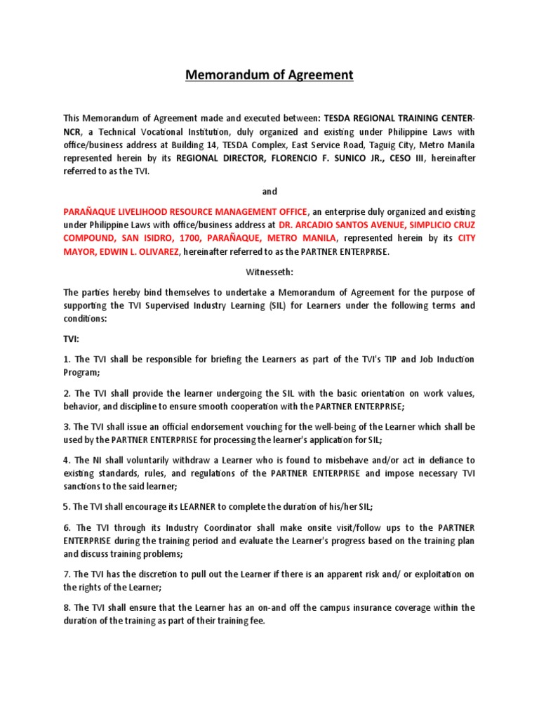 Sample Moa Sil | Download Free PDF | Common Law | Civil Law (Legal System)