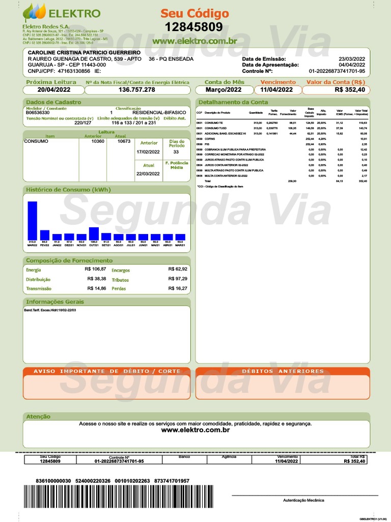 Conta Energia Editavel Baixada | PDF | Brasil | Eletricidade