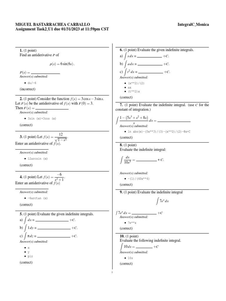 1)/(12)tan (11-12x)+C Solutions to Indefinite Integrals and Antiderivatives Problems | PDF ...