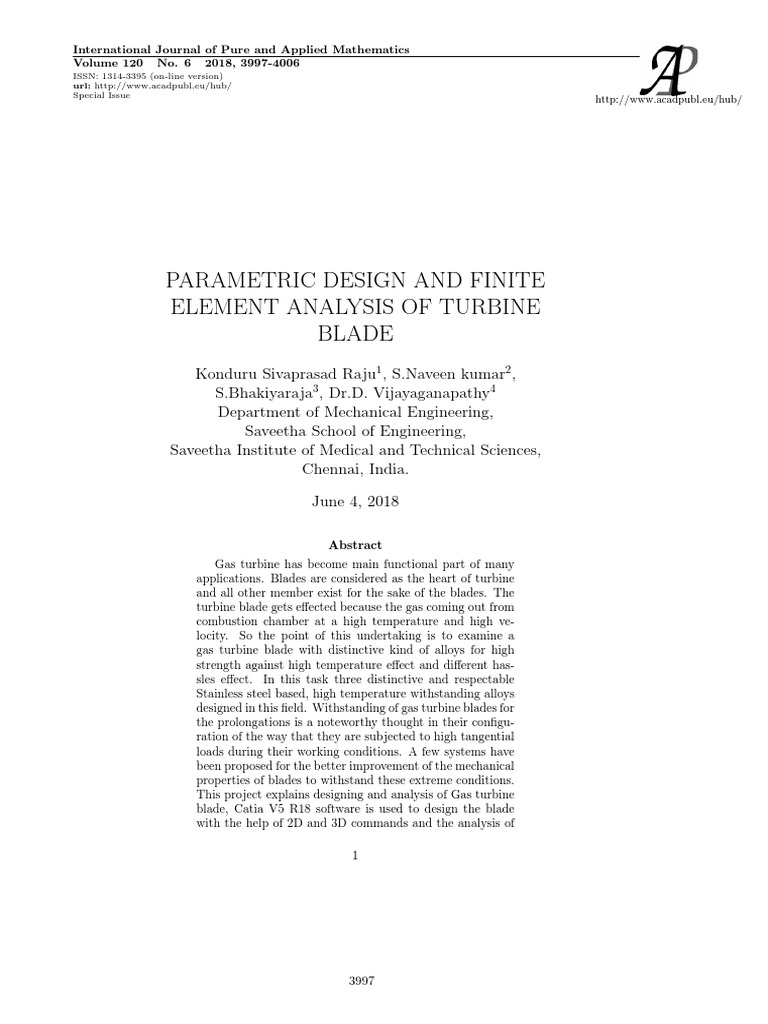Parametric Design and Finite Element Analysis of Turbine Blade | PDF | Gas Turbine | Jet Engine
