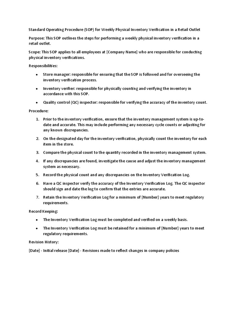 Weekly Retail Inventory Verification SOP | PDF | Finance & Money Management