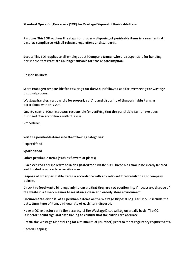 Standard Operating Procedure - WastageDisposal | PDF