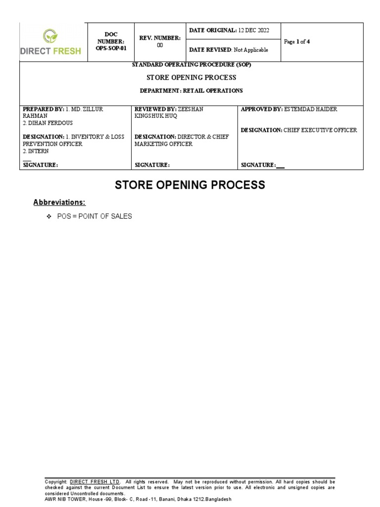 Store Opening Process Retail | PDF | Point Of Sale | Service Industries