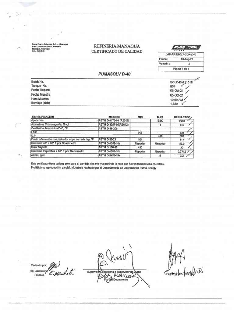 Certificado de Calidad Diluyente 455 (Brenntag) 6 | PDF