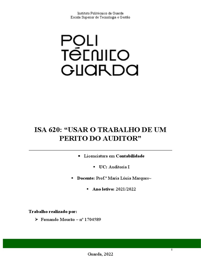 Auditoria I (Isa 620) | PDF | Contabilidade | Auditoria interna