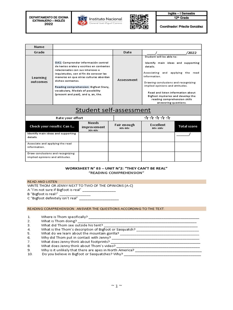 Handout 3 Skills - Unit 2 - 4 Medio | Download Free PDF | Bigfoot ...
