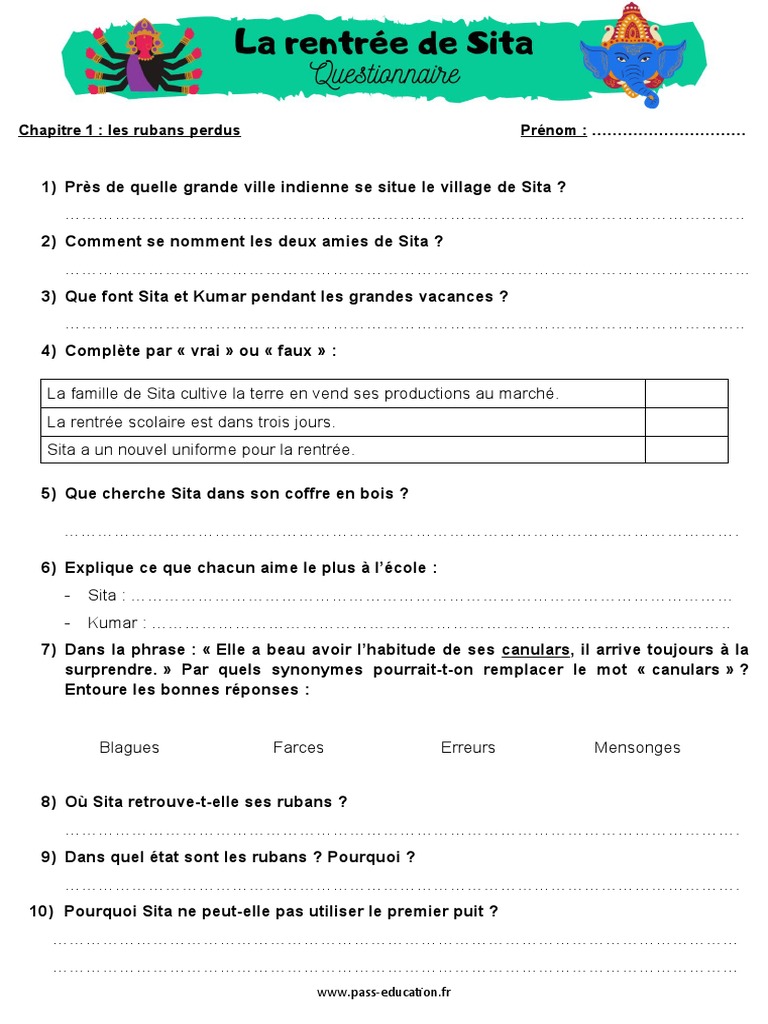 Questionnaire sur la rentrée de Sita | PDF