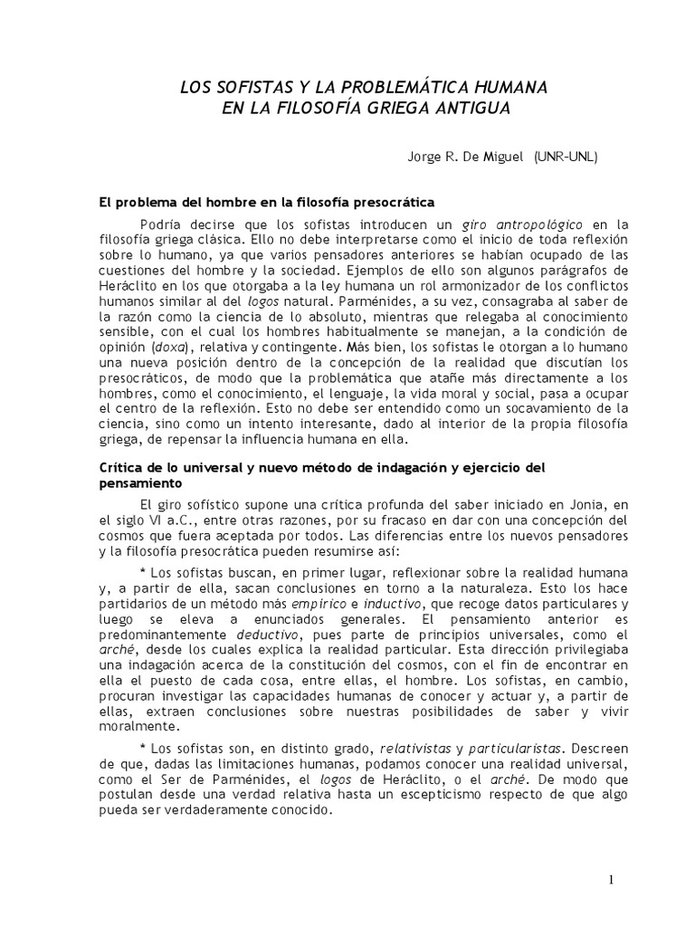 Sofistas y la Antropología Filosófica | PDF | Conocimiento | Filosofía ...