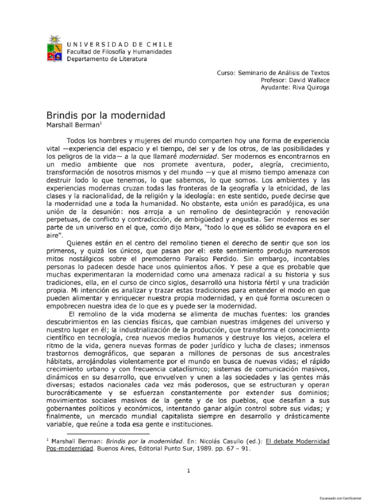 Brindis Por La Modernidad. Marshall Berman | PDF