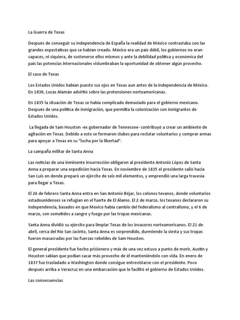 La Guerra de Texas | PDF | Texas mexicano | Revolución de Texas