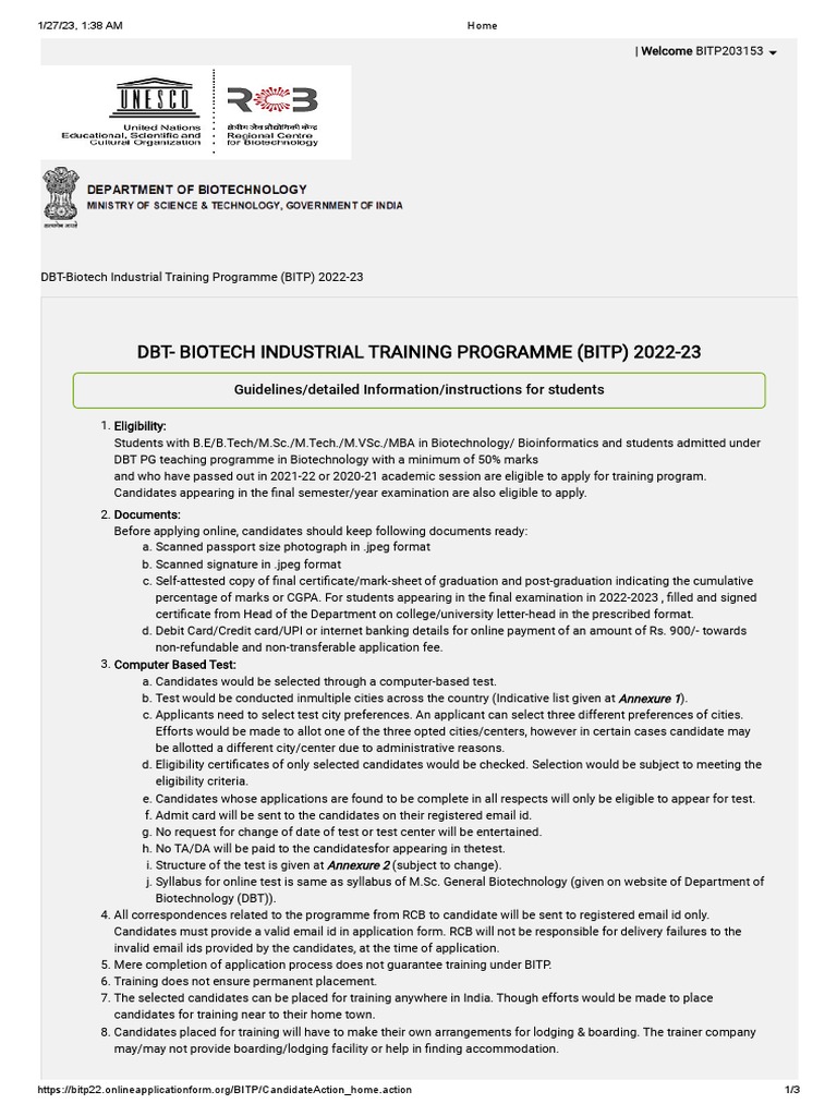 DBT Bitp Syllabus | PDF | Biotechnology