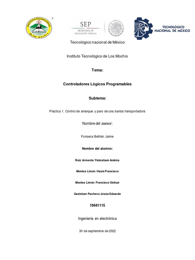 Práctica 1. Control de Arranque y Paro de Una Banda Transportadora | PDF | Controlador lógico ...
