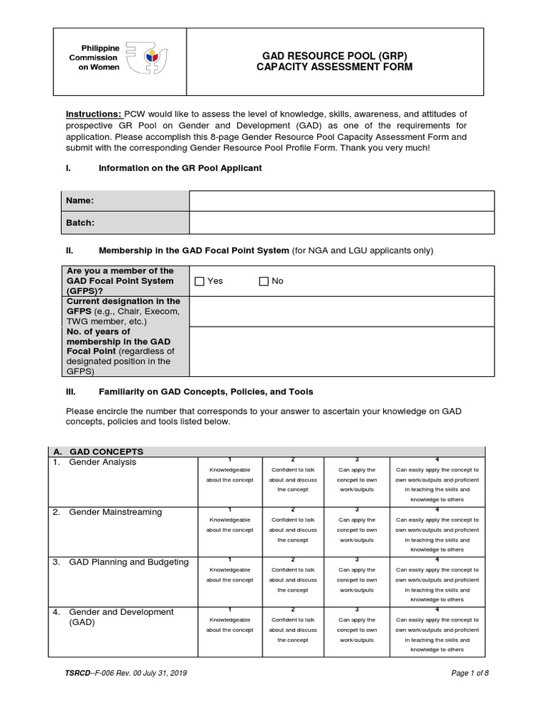 Form B - GAD Capacity Assessment Form | PDF | Gender And Development ...