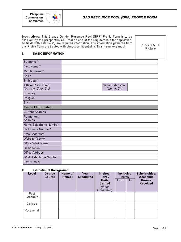 Form A - National GAD Resource Pool Profile Form | Download Free PDF ...